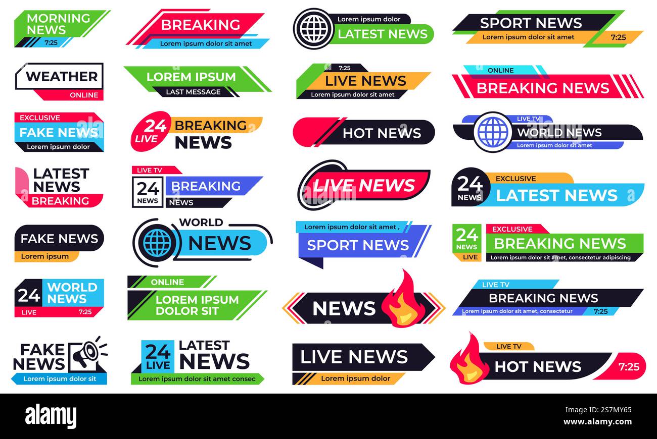 News banner. Breaking header, 24 live news and sport bar banner ...