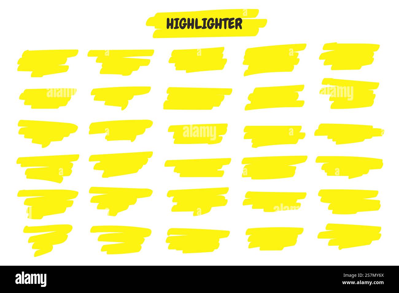 Highlight brush lines. Hand drawn yellow highlighter pen stroke line ...