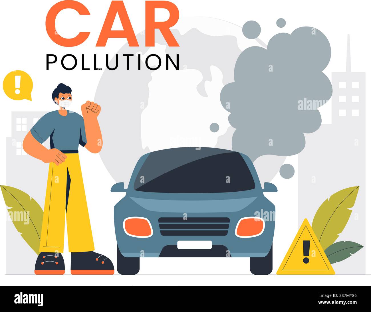 Car Air Pollution Vector Illustration featuring a Polluted Urban ...