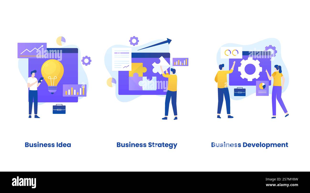 Business plan concept vector illustration set. illustrations for ...