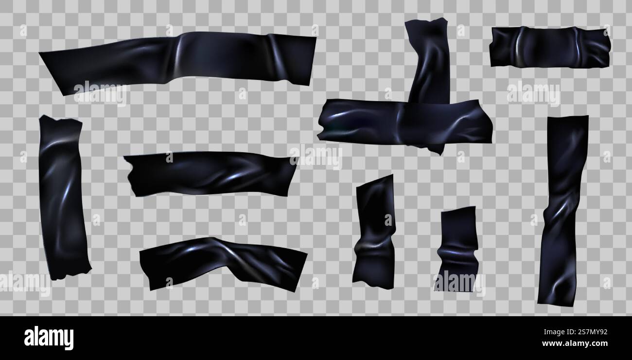 Black scotch. Ripped adhesive duct tape with wrinkles. Plastic ...