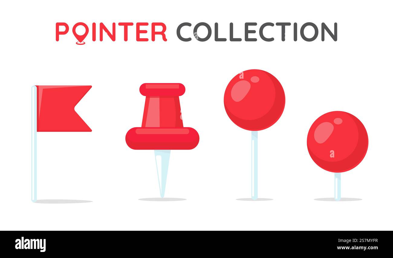 Location Pin Collection. Red position pointer icon. Pin on the map to show the location Stock ...