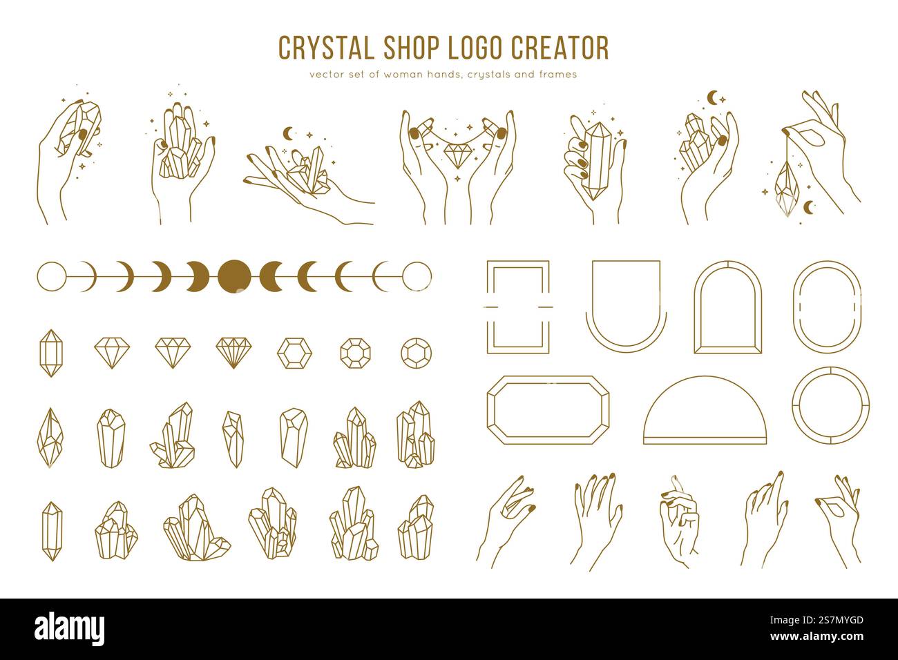 Crystal shop vector logo creator with different woman hands, frames ...