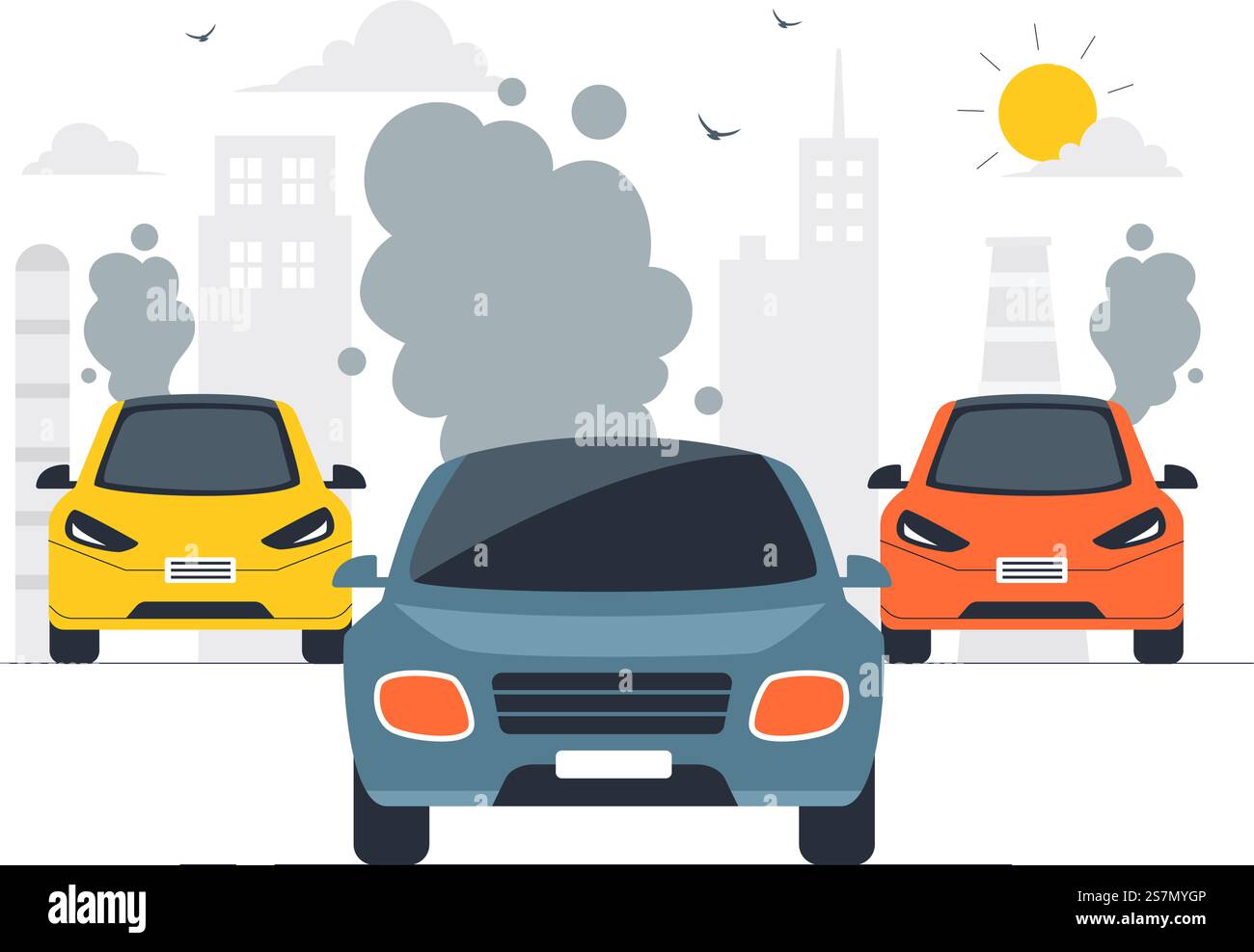 Car Air Pollution Vector Illustration featuring a Polluted Urban ...