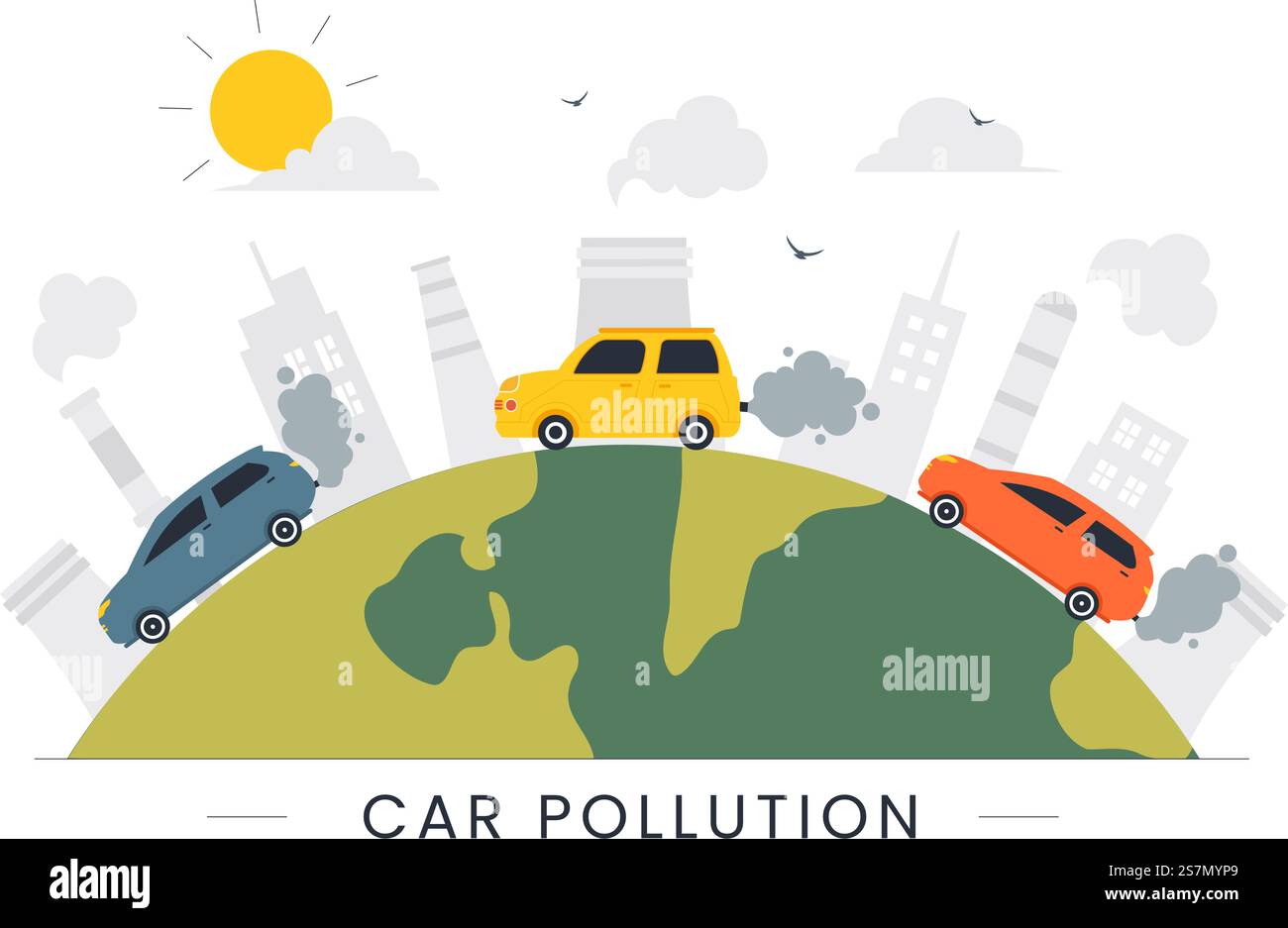 Car Air Pollution Vector Illustration featuring a Polluted Urban ...