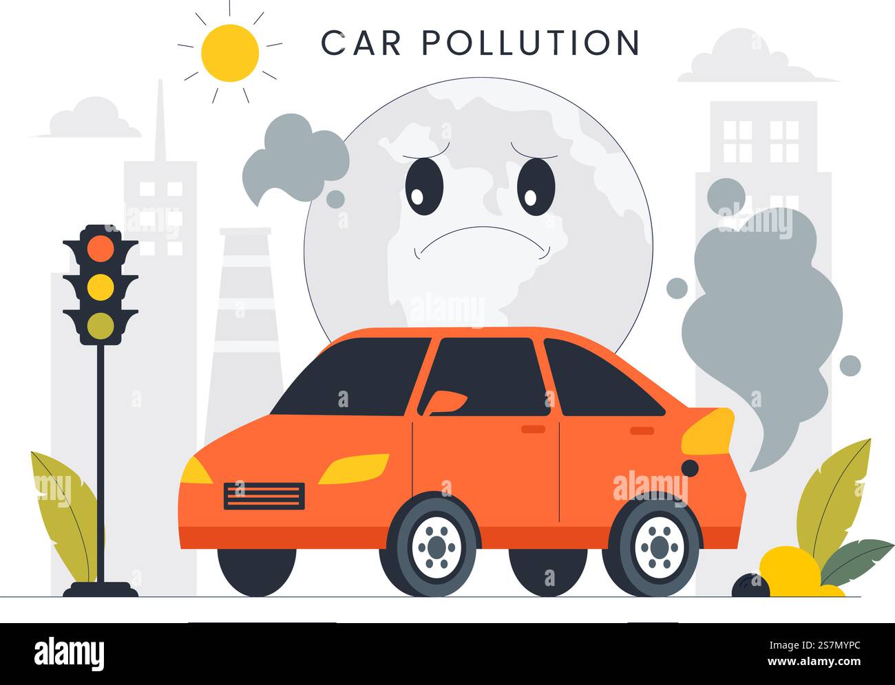 Car Air Pollution Vector Illustration featuring a Polluted Urban ...