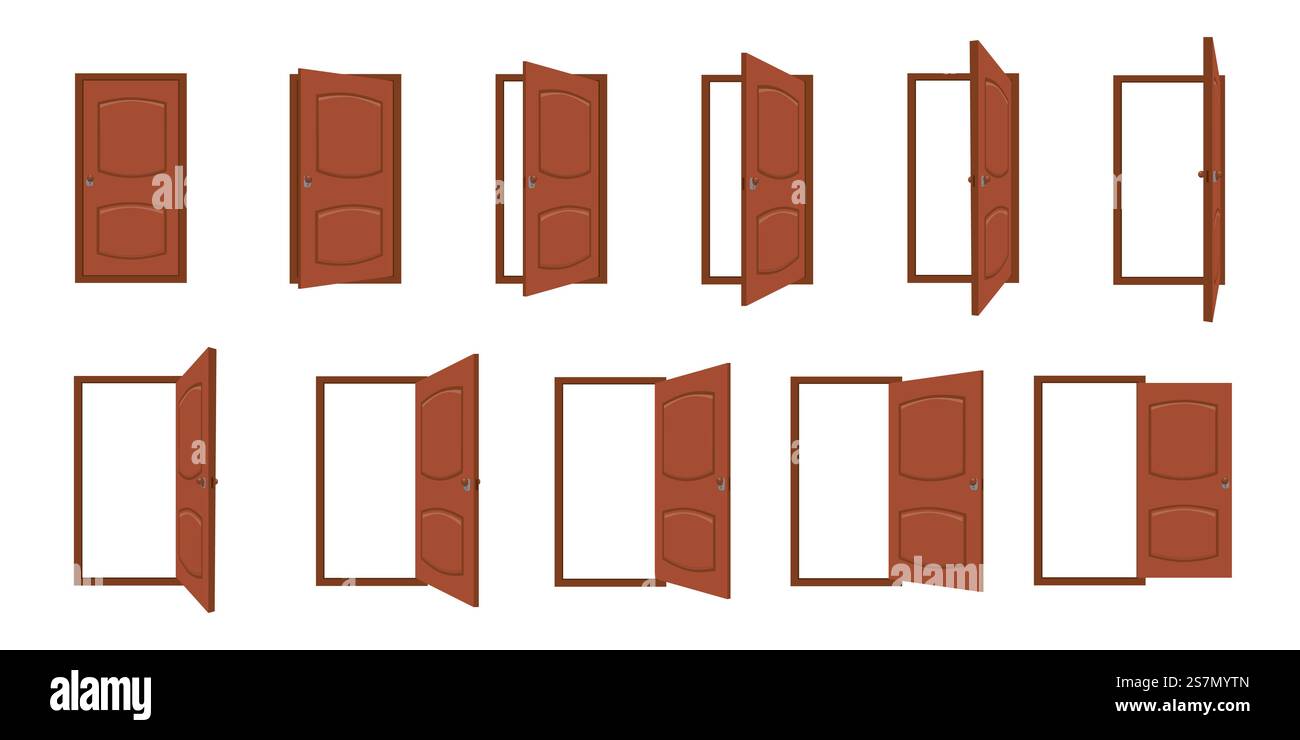 Door opening. Cartoon open and closed living room doors. House entrance ...
