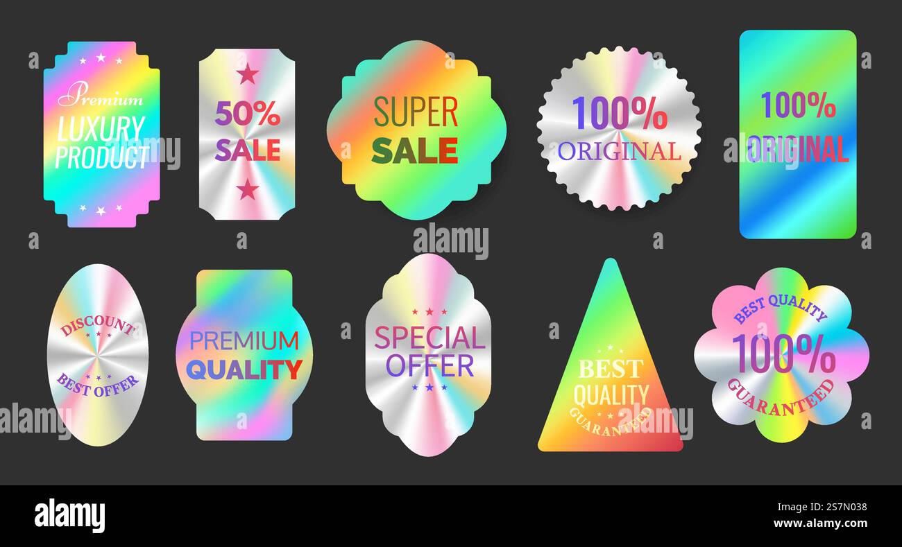 Quality hologram foil sticker labels for original products. Geometric ...