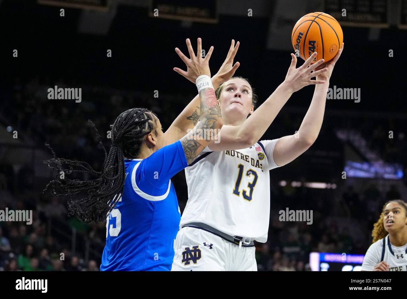 Notre Dame forward Kate Koval (13) looks to shoot against SMU center ...