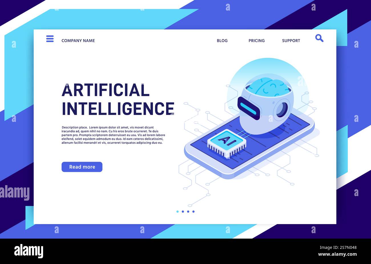 Isometric mobile artificial intelligence. AI smartphone, digital brain ...