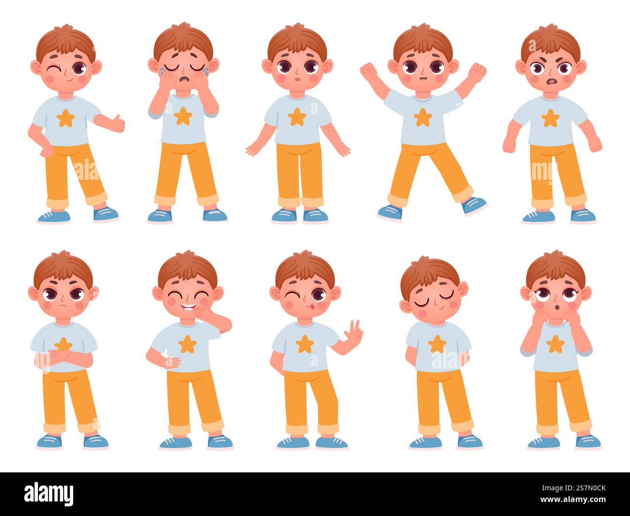 Cartoon cute kid boy character expressions and emotions. Little child ...