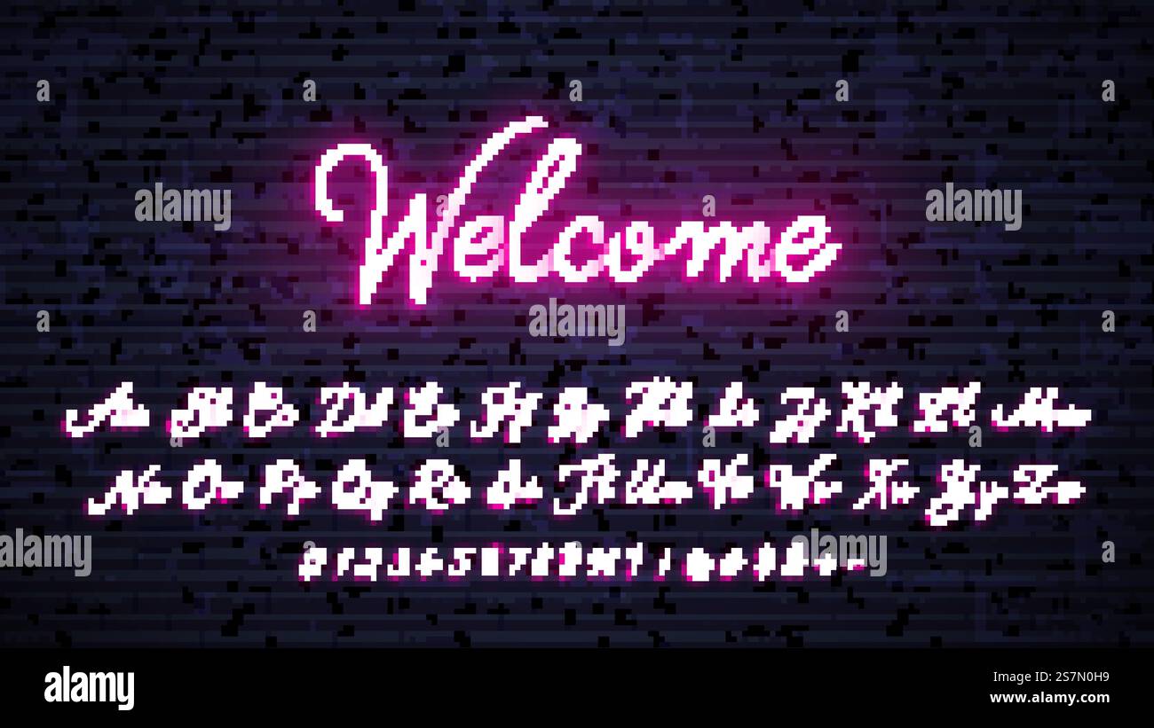 Neon handwritten English letters, numbers and symbols set. Vector red ...