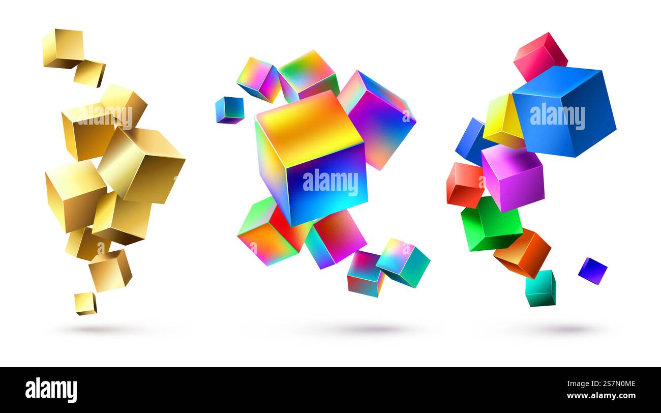 Abstract cubes compositions golden geometric shapes hi-res stock ...