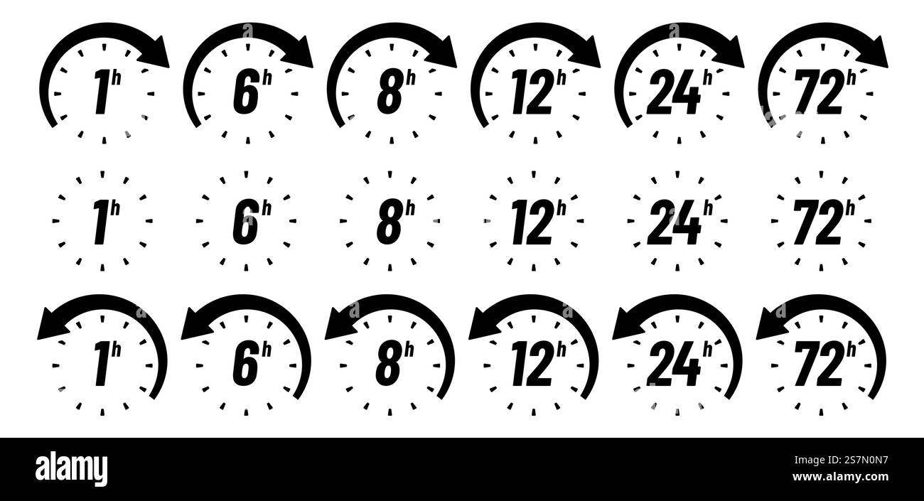 Hours time icon. One hour, 24h and 72h badges. Limited offer clocks and ...