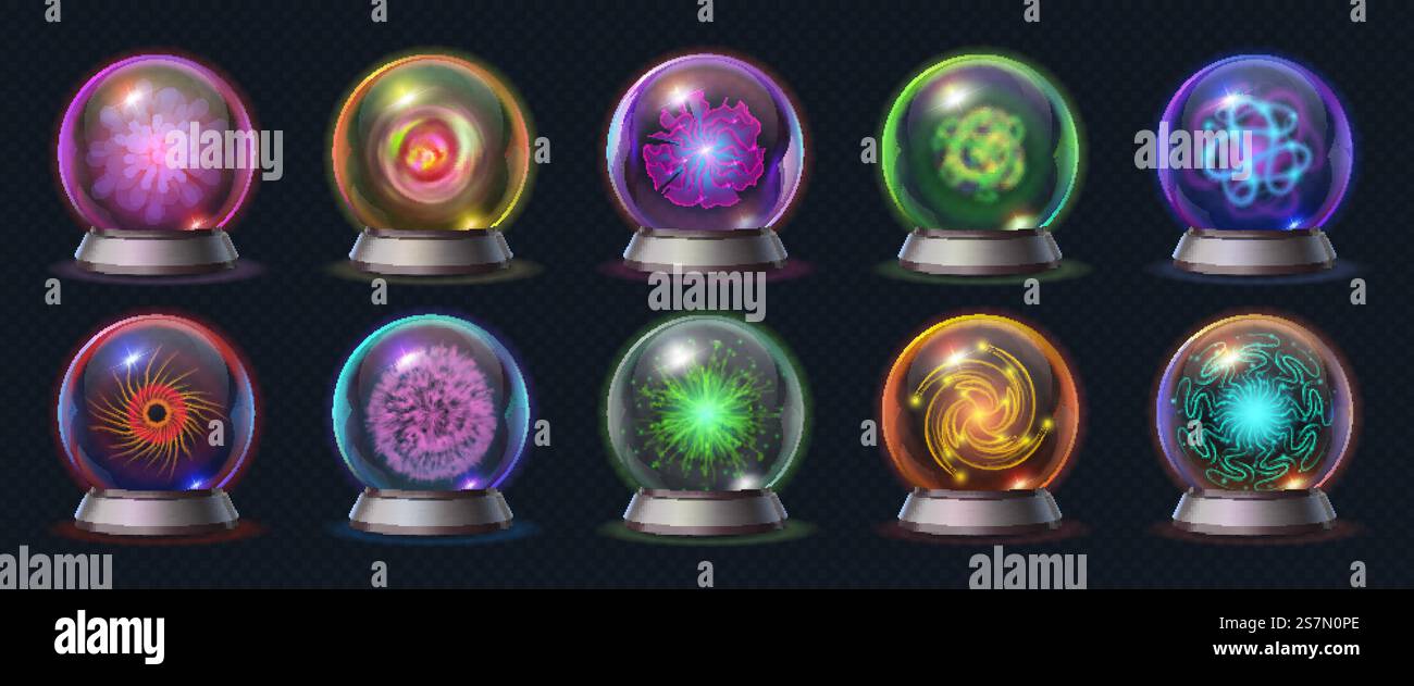 Realistic magic crystal ball with glowing energy and lightnings ...