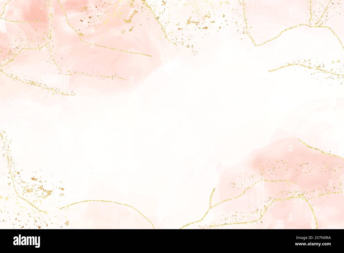 Abstract dusty blush liquid watercolor background with golden crackers ...