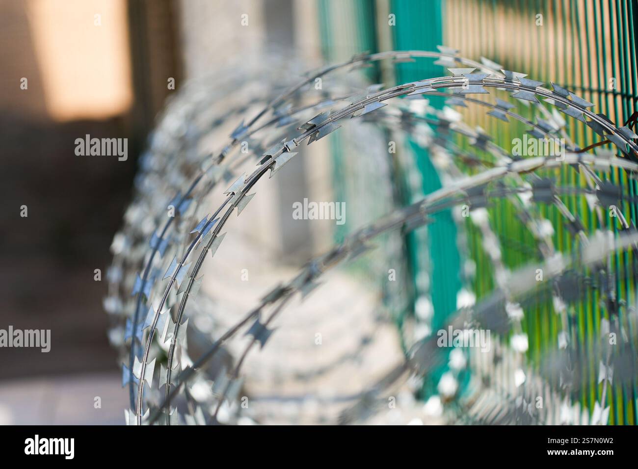Detail of a barbed wire at the border between Uzbekistan and ...
