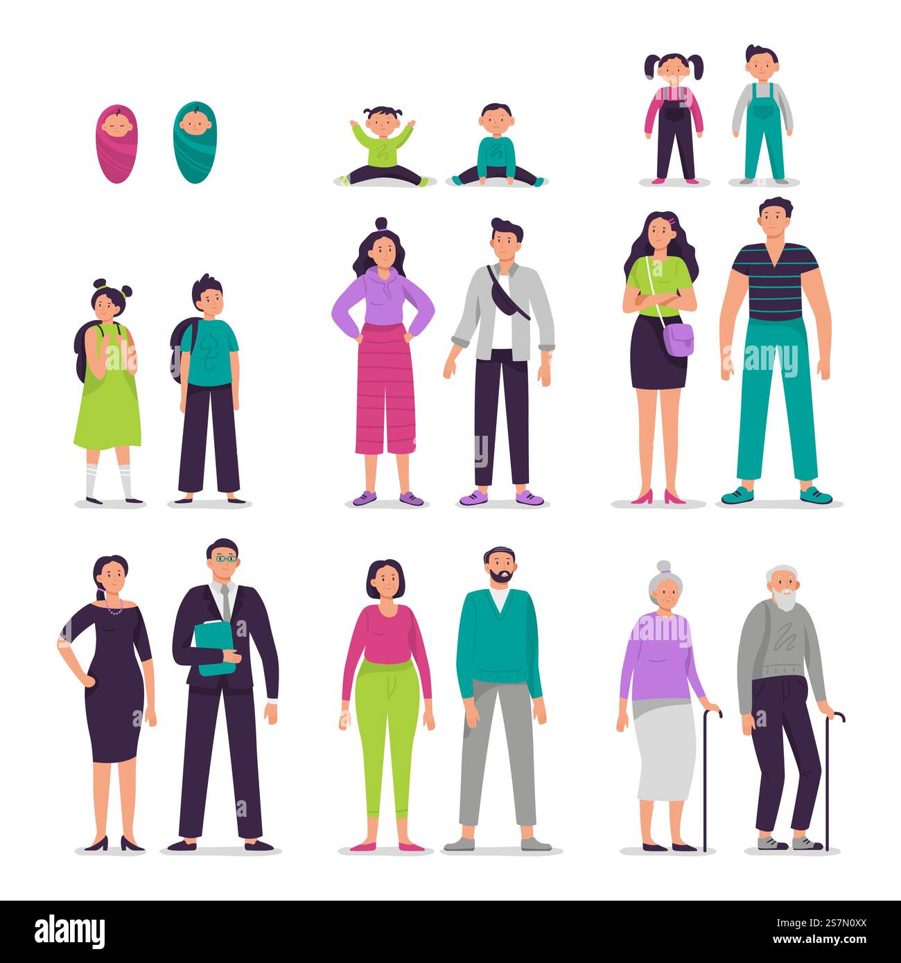 Different ages people couples. Man and woman characters couple, seniors ...