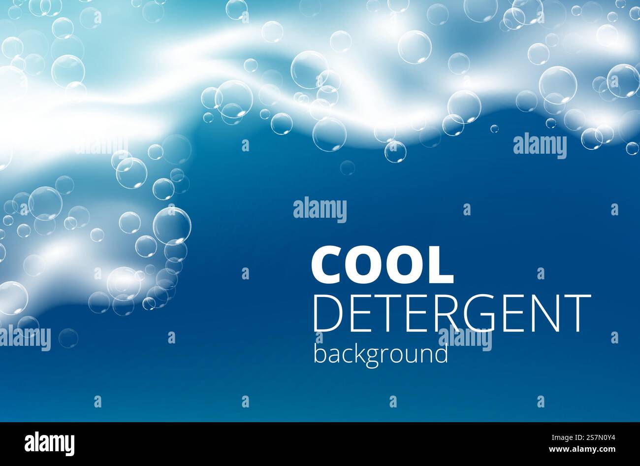 Beautiful blue background with realistic Soap foam with bubbles. Shiny ...