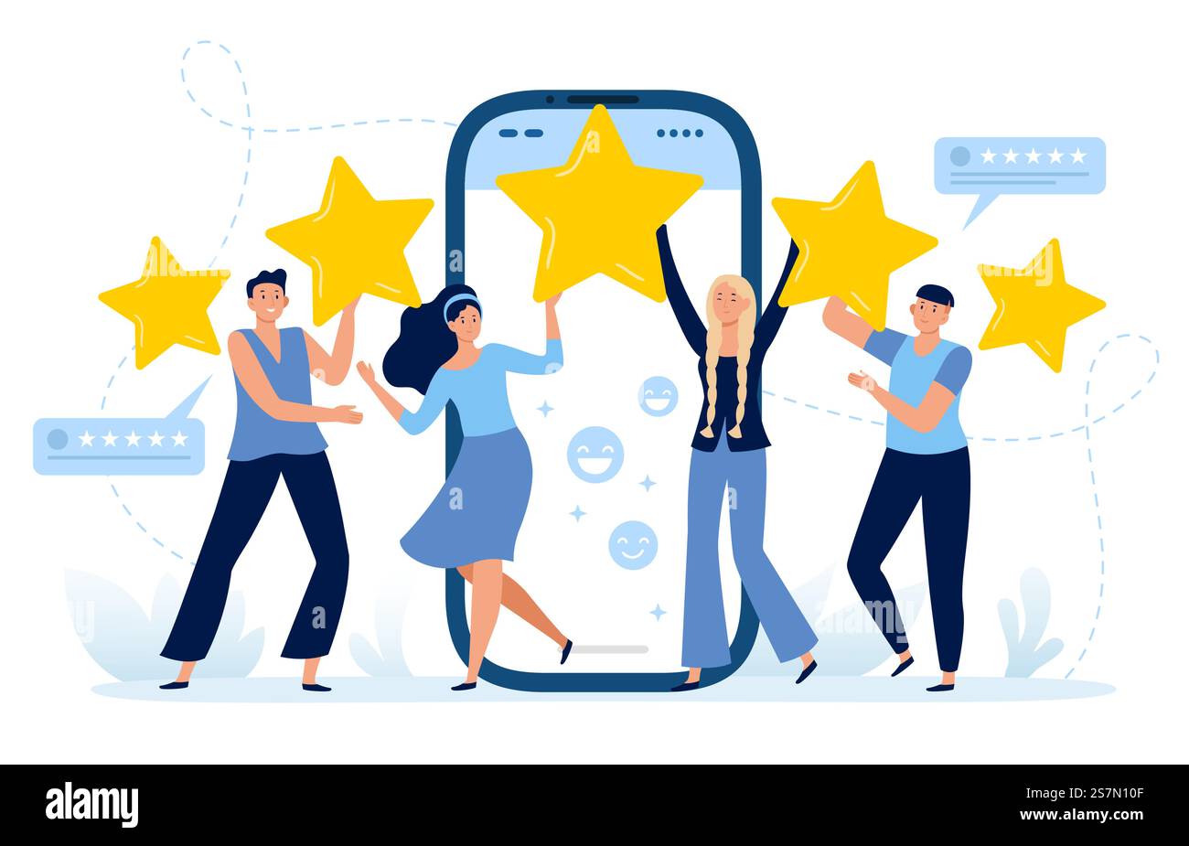 Five stars mobile app feedback. Customers satisfaction, clients leave ...