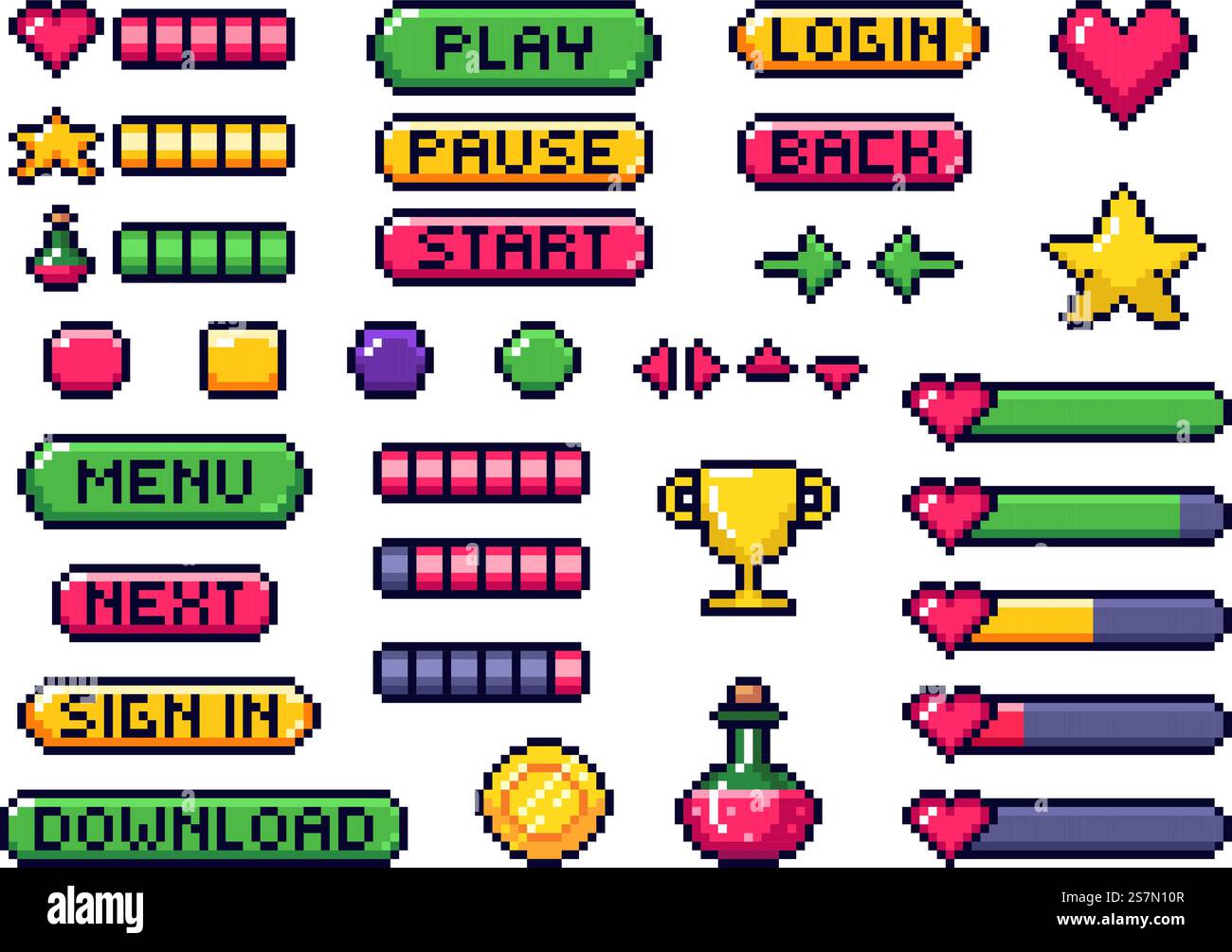 Pixel game buttons. Games UI, gaming controller arrows and 8 bit pixels ...