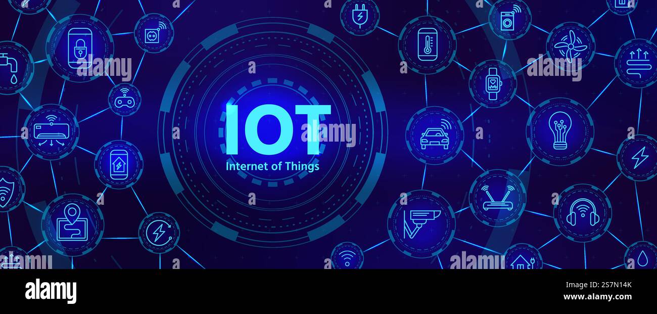 Iot technology. Digital banner for internet of things or smart home ...