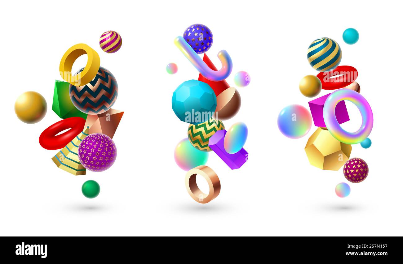Abstract 3D shape composition. Memphis geometric basic shapes, cube and spheres geometry ...