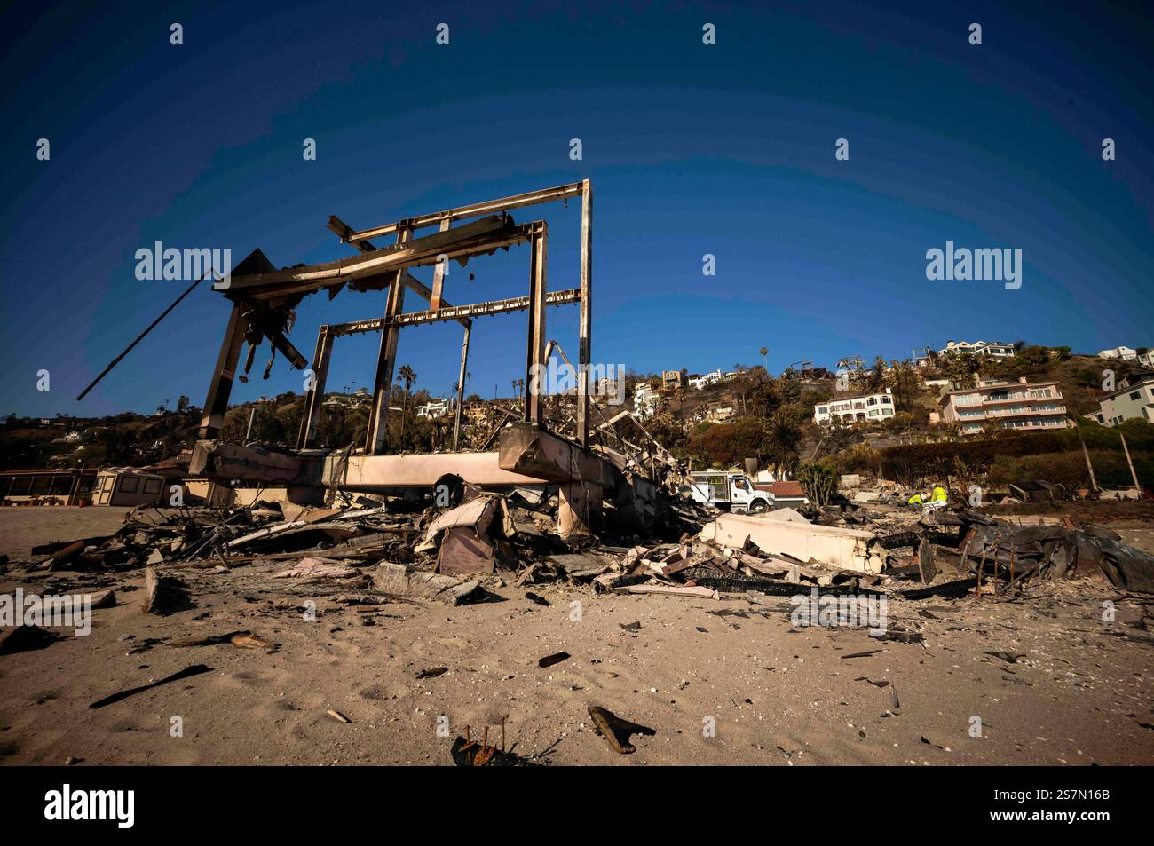 January 15, 2025, Malibu, California, USA: Damaged structures are seen after the Palisades Fire ...