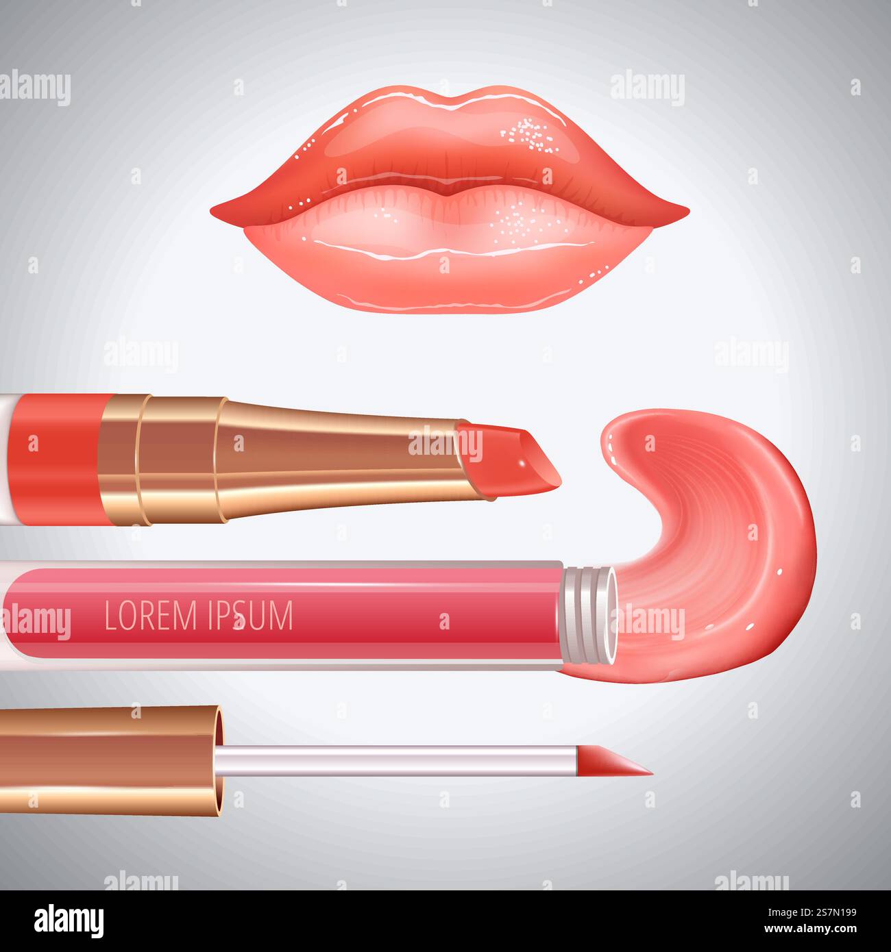 Make-up set for lips with realistic creme smear, realistic glossy ...