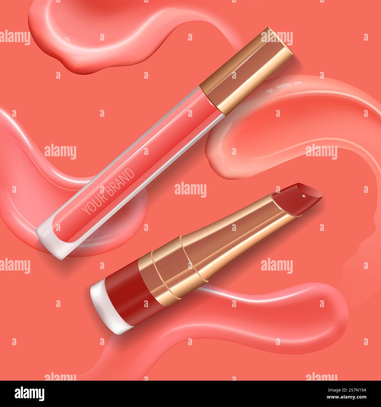 Make-up set for lips with realistic creme smear, realistic glossy ...