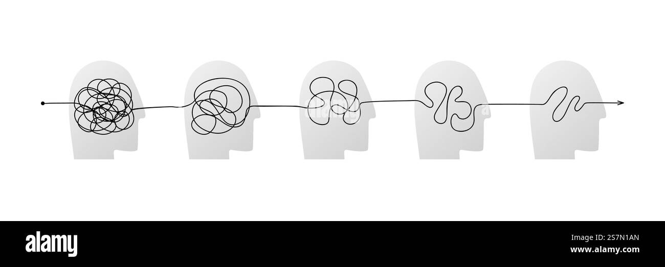 Complex messy connected line in head icon as concept of chaos solving ...
