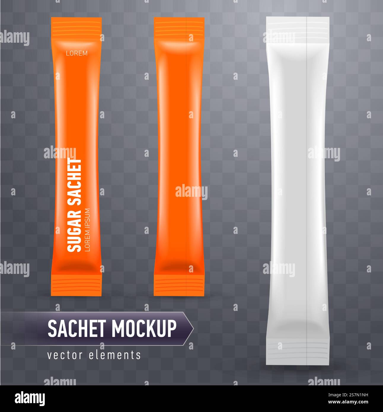 Realistic mock up of stick sachets. Front and back view. Blank ...