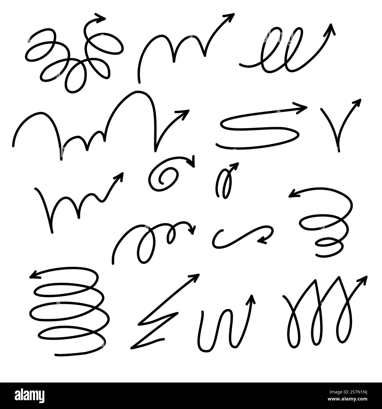 Motion bounce arrow set, hand drawn line design spiral. Expressive jump ...