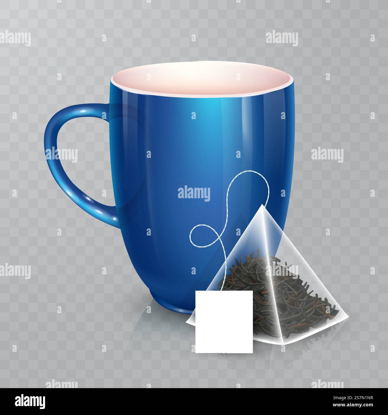 vector picture of shiny blue porcelain cup with handle and tea pyramid ...