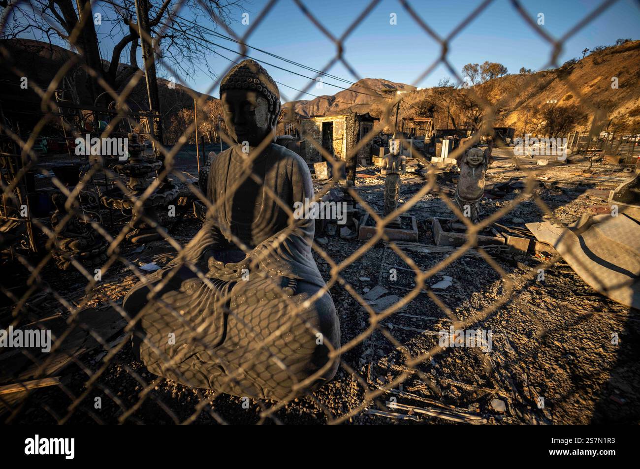 Malibu, California, USA. 16th Jan, 2025. Damaged structures are seen after the Palisades Fire ...