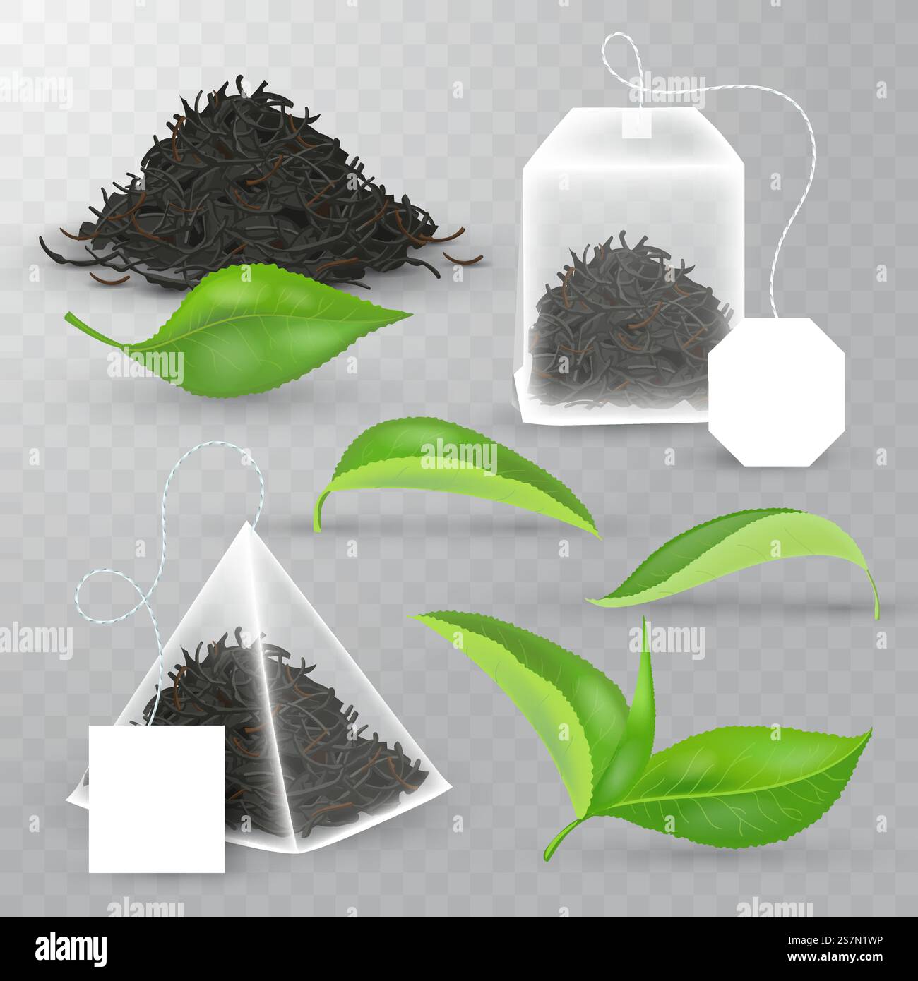 Realistic vector elements set of black tea fresh leaves hi-res stock ...