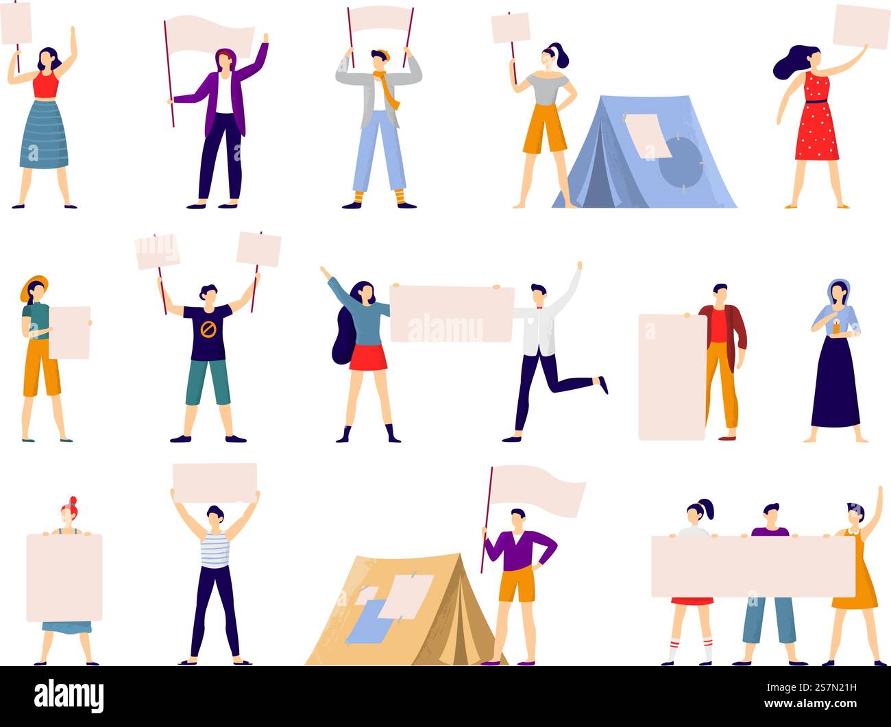 Protesters people. Peaceful protest march, activist holding banner or ...