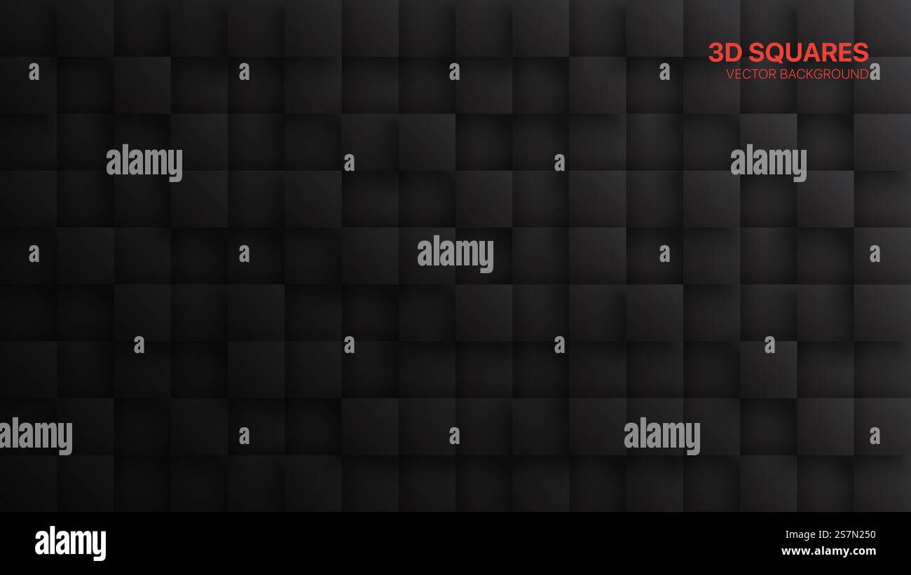 3D Vector Squares Dark Gray Abstract Background. Darkness Three Dimensional Science Technologic ...