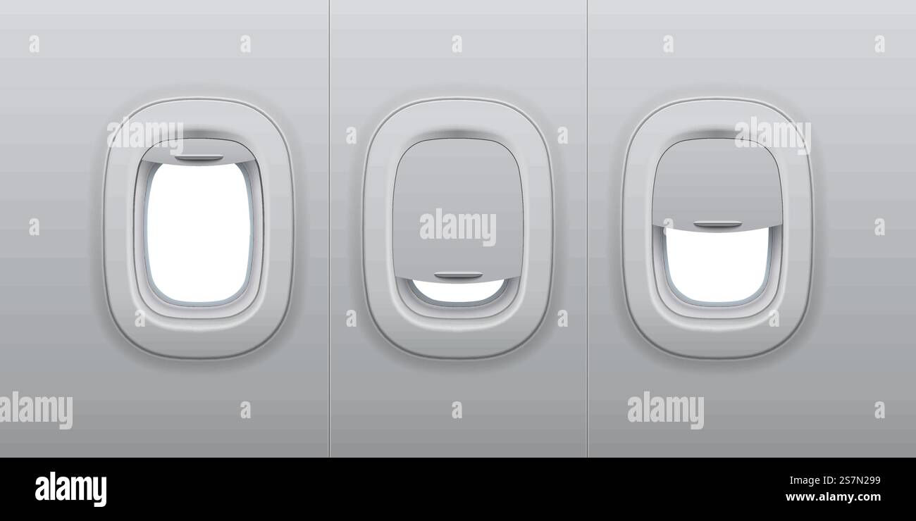 Aircraft windows. Airplane indoor portholes, plane interior window and ...