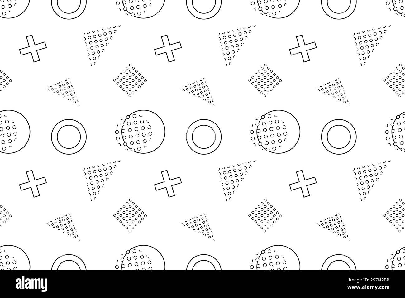 Minimalistic monochrome seamless pattern with dotted circles, triangles ...