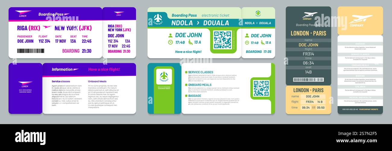 Airline tickets. Airplane boarding pass, travel flight invitation and ...