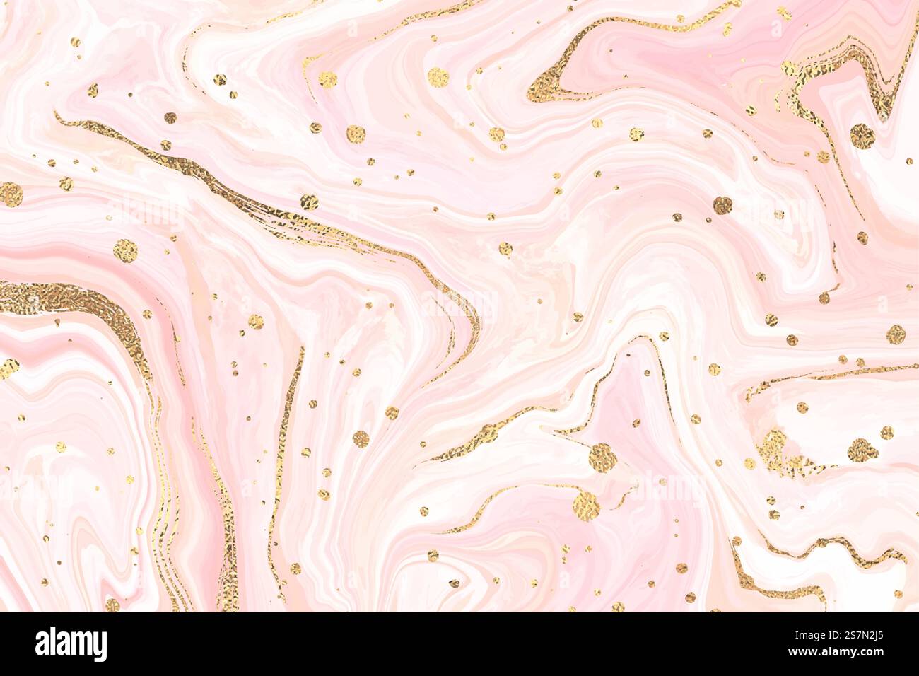 Abstract dusty blush liquid marbled watercolor background with golden ...
