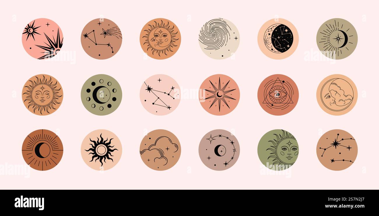 Vector set of highlights with moon, sun, clouds, stars and ...