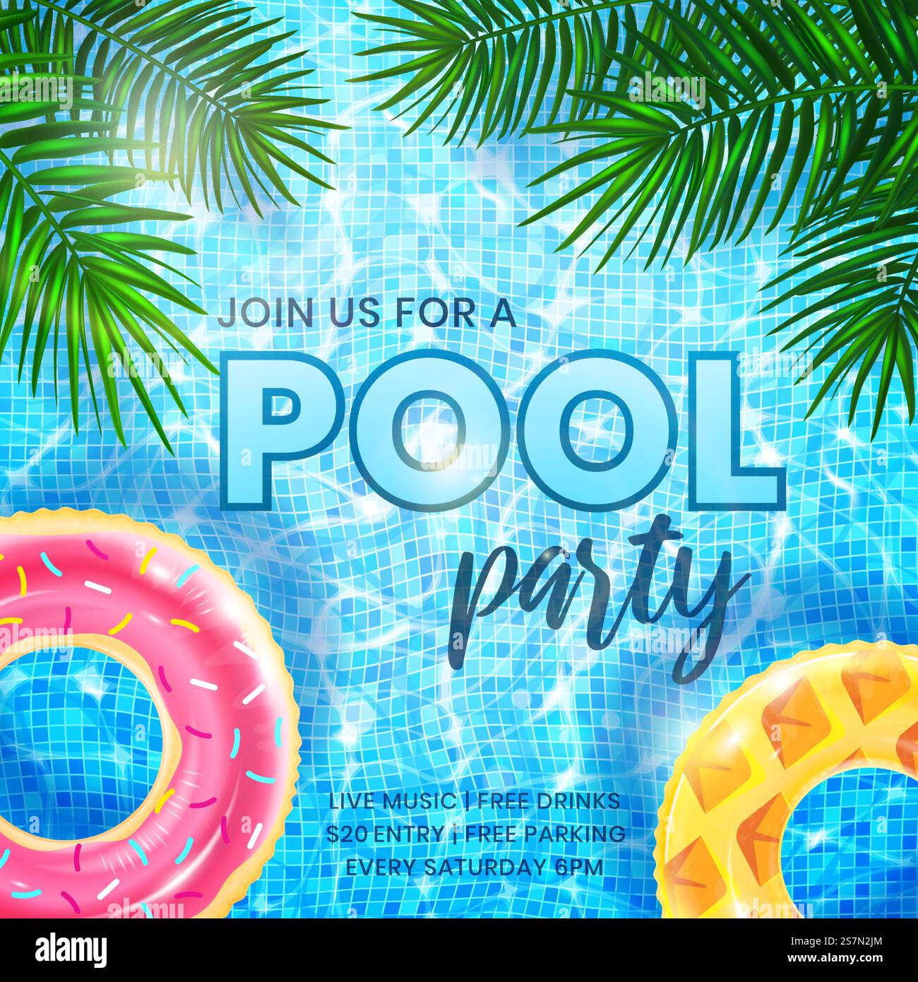 Pool Party invitation banner template. Ripple water background with ...