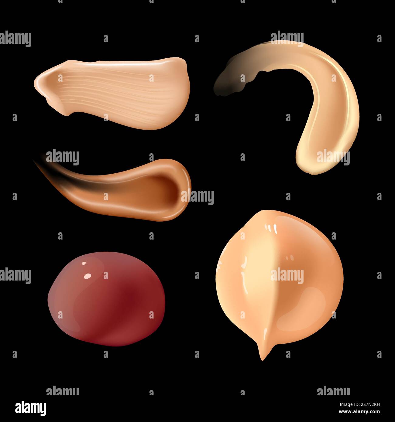 Set of realistic cosmetic cream smears. Skin toner of different body ...