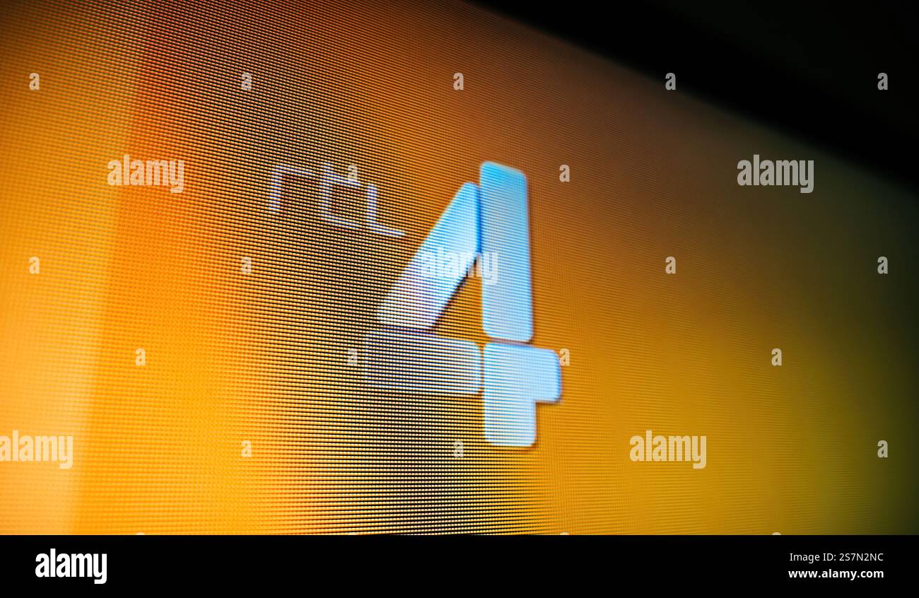 Haarlem, Netherlands - Aug 29, 2019: Detailed view of the RTL 4 logo ...