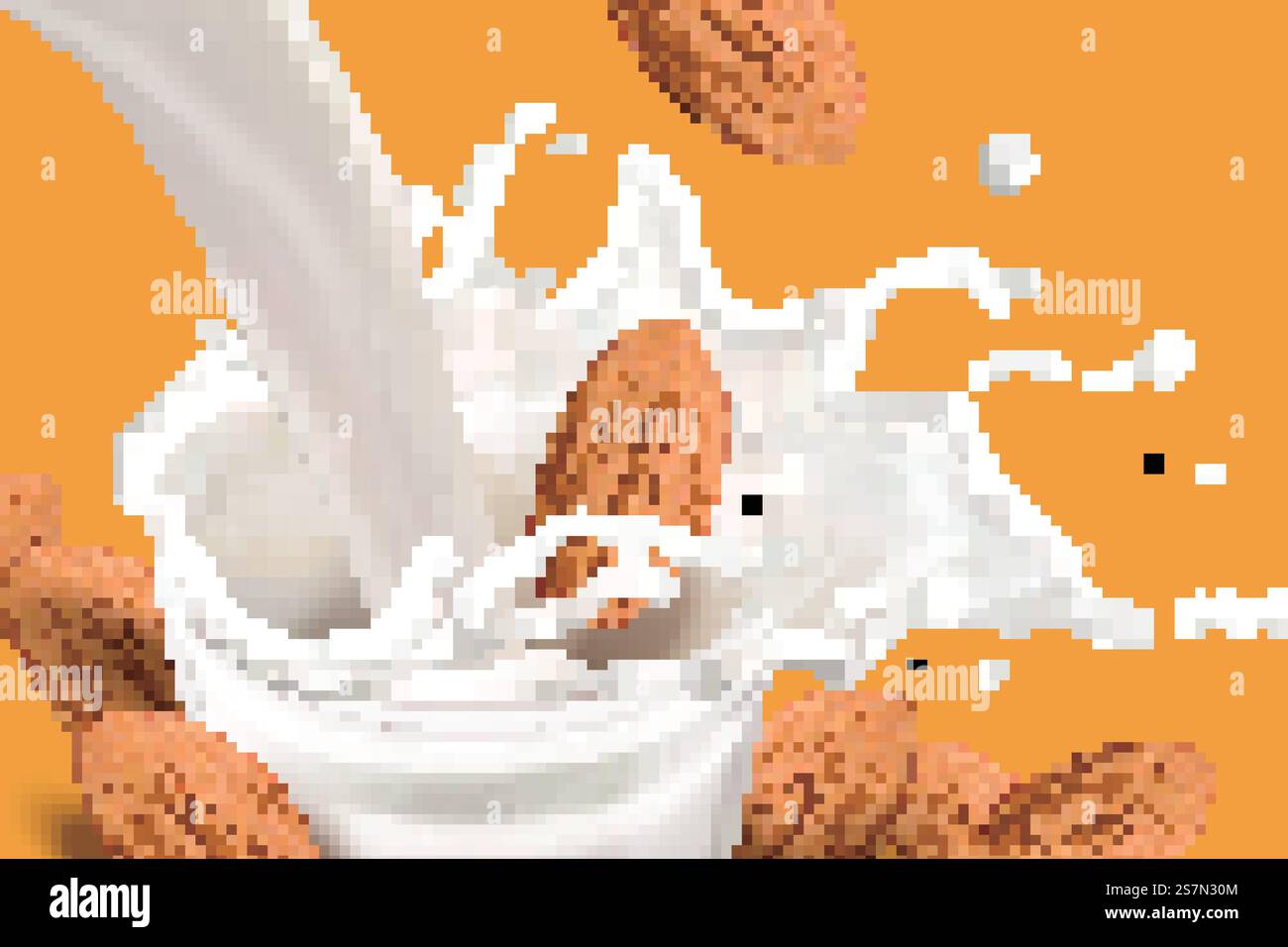 Milk splashing effect, milk pouring down into glass cup in 3d ...