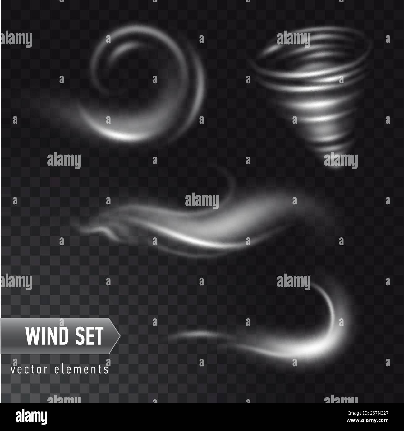 Realistic set of high detailed wind or dust cloud isolated on ...
