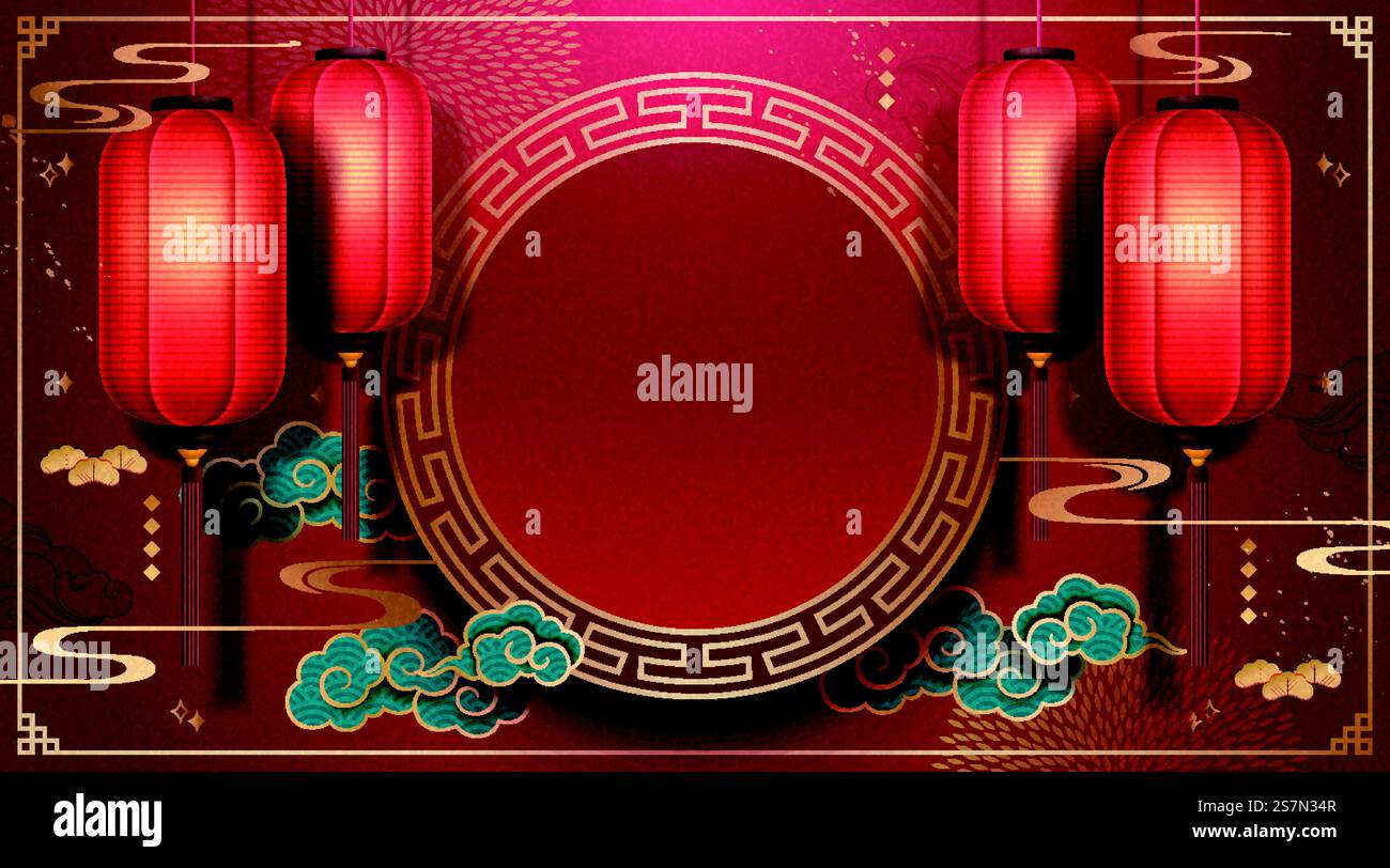 Beautiful Chinese spring festival background with red lanterns and ...