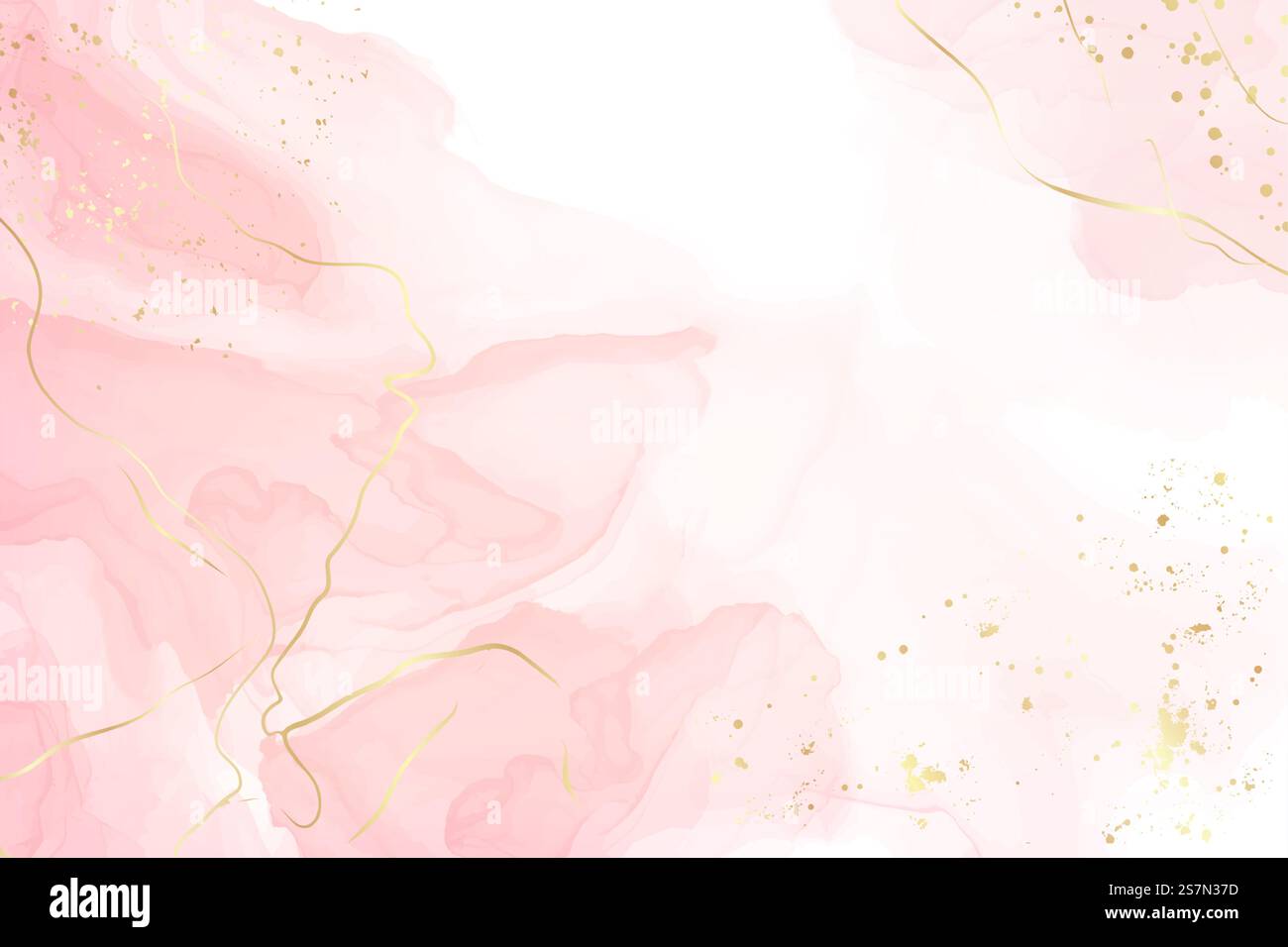 Abstract dusty blush liquid watercolor background with golden cracks ...